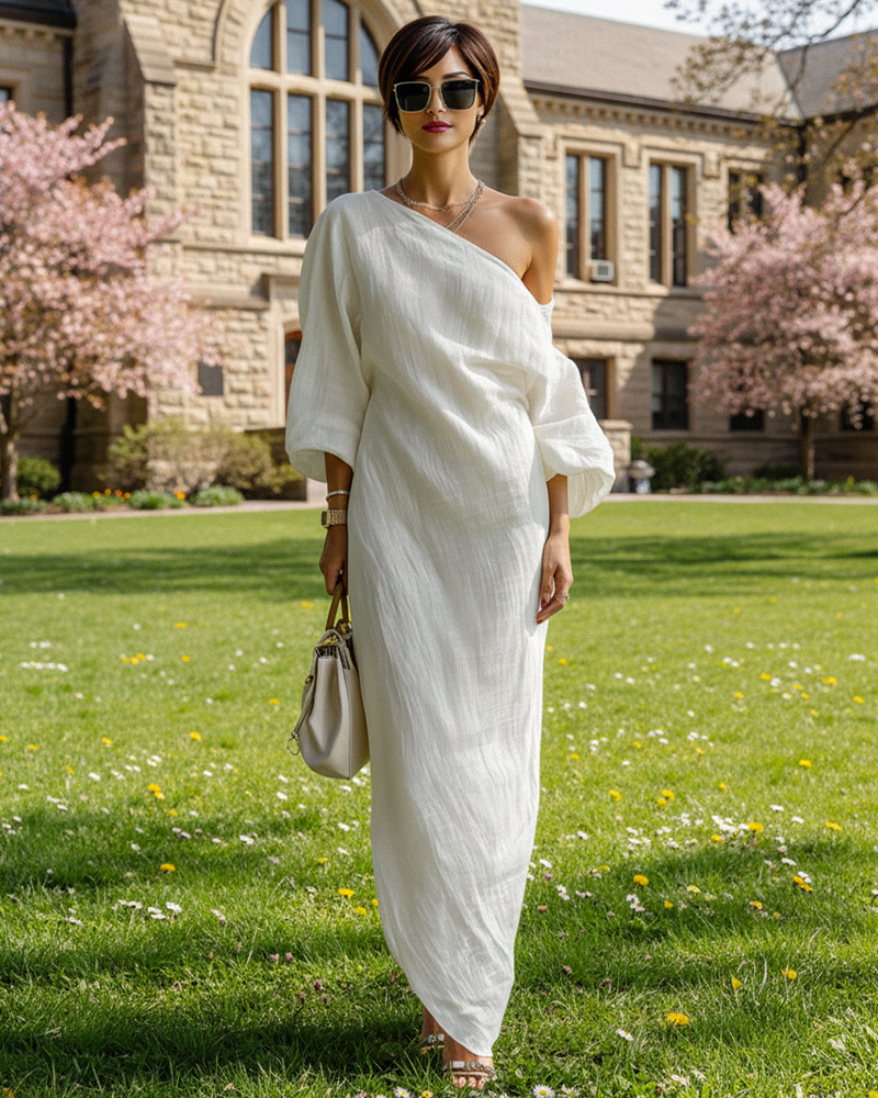 Women's Grey Knit Fabric Turtleneck Top & Satin High-Waisted Maxi Skir ...