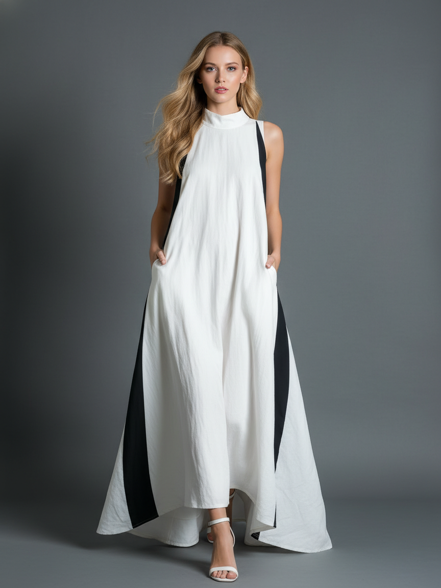 Women's Elegant White Cotton And Linen Blend Round Neck Sleeveless Loo ...